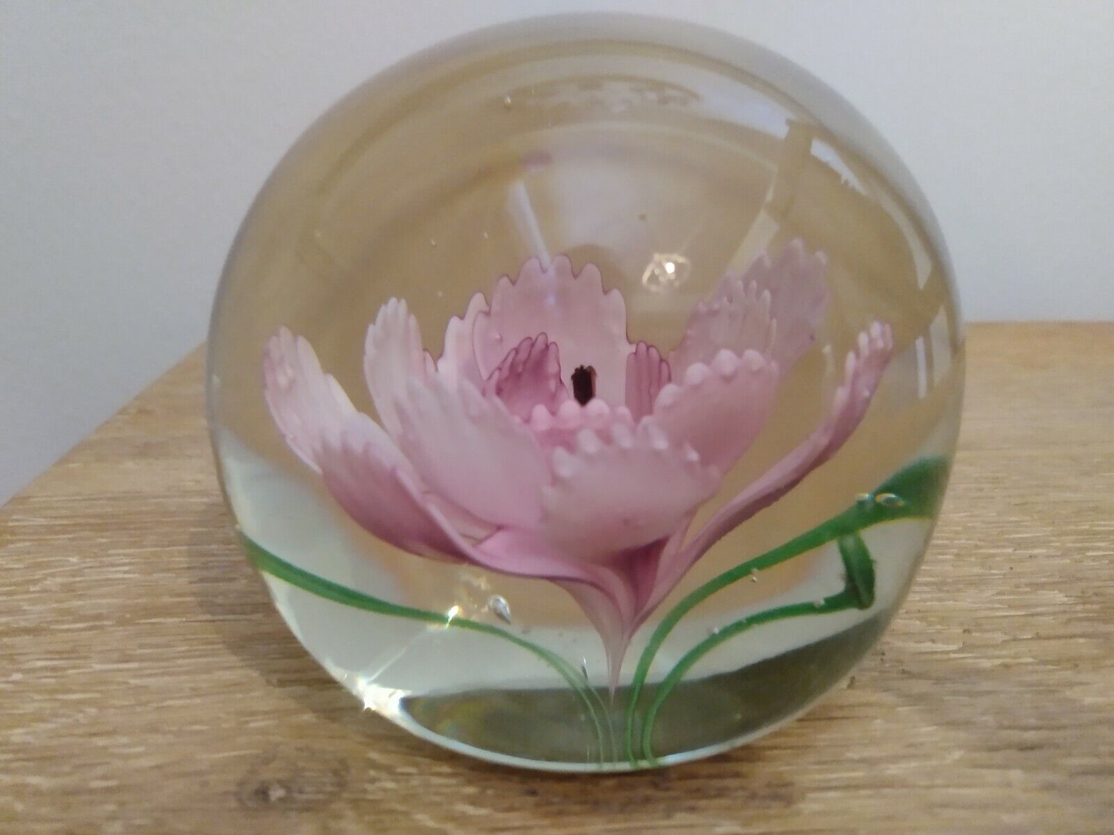 Vintage Paperweight With Crimped Pink Flower » Tookey Buxton
