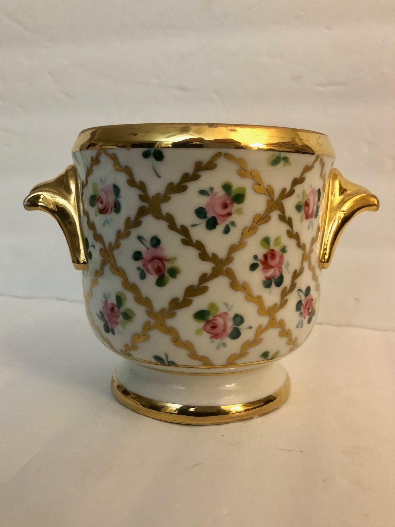 [SOLD] French Pink Rose and Gold Porcelain Cache Pot » Tookey Buxton