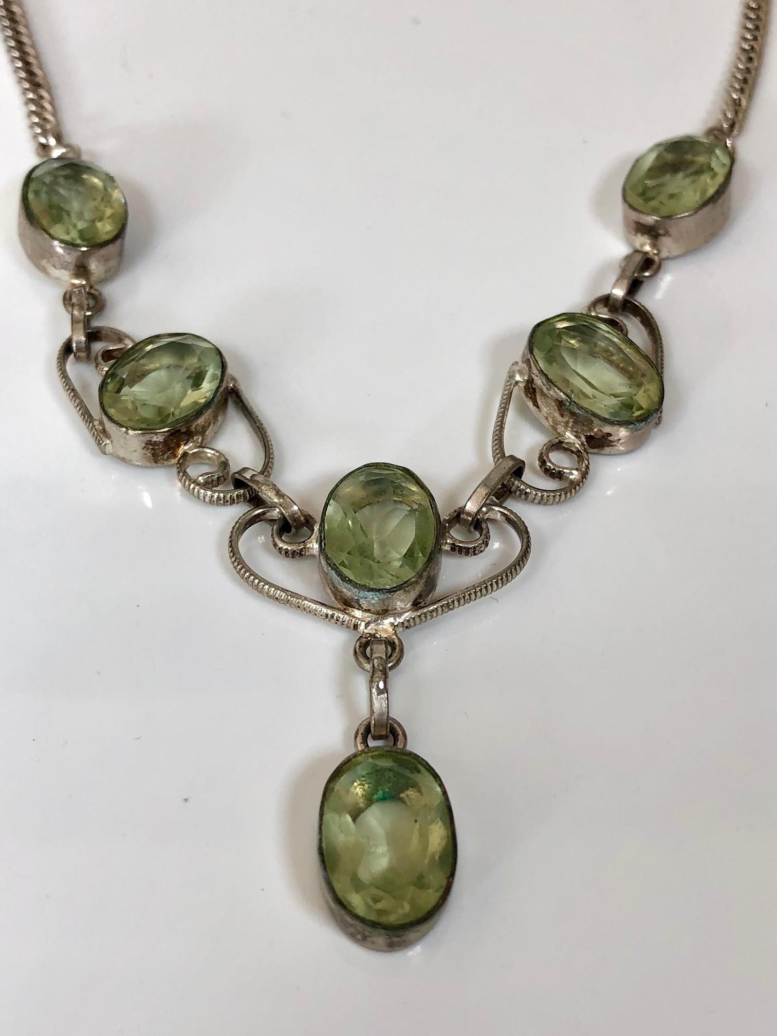 [SOLD] 1940s Peridot and Sterling Necklace » Tookey Buxton